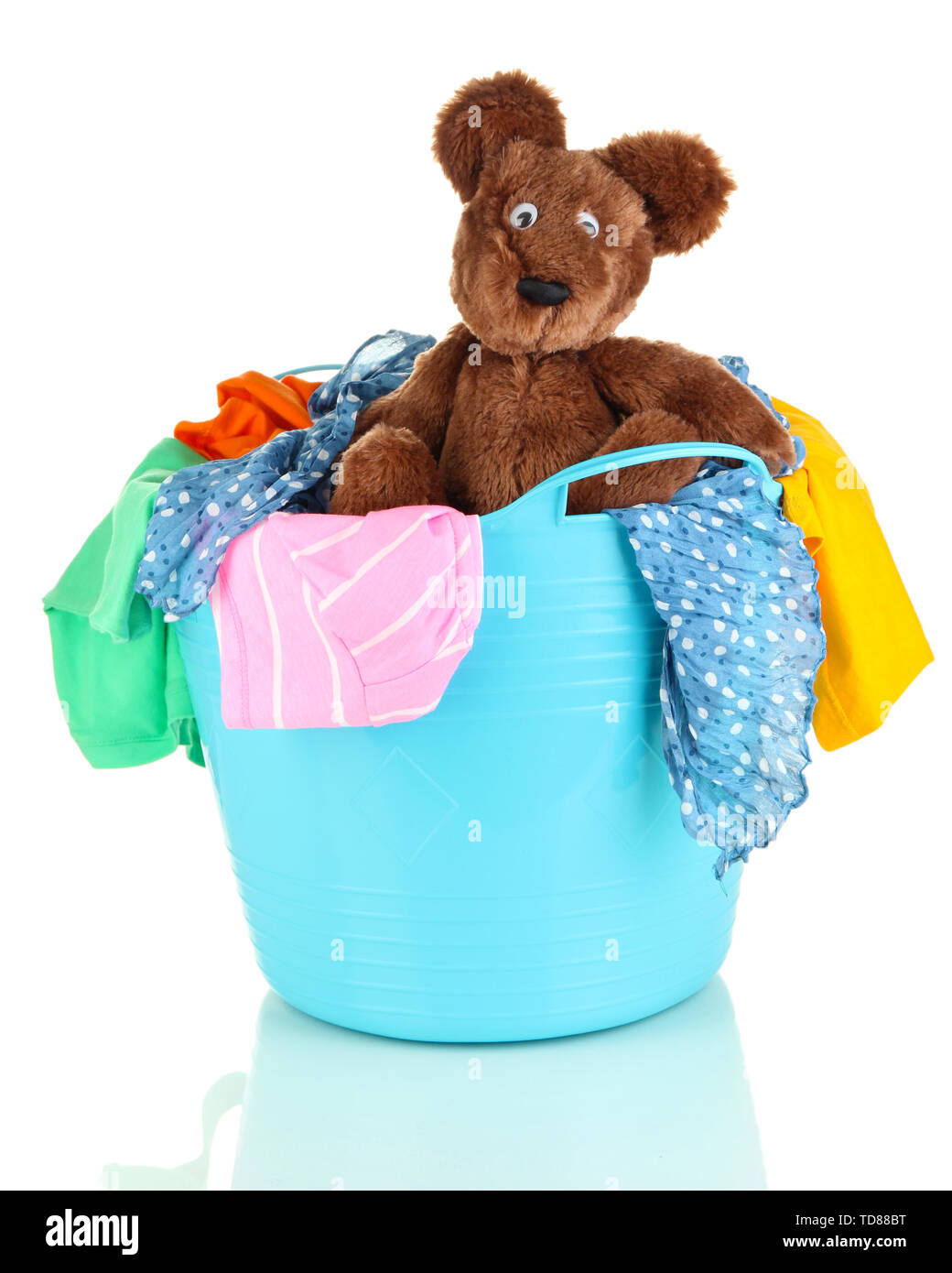 Blue laundry basket isolated on white Stock Photo - Alamy