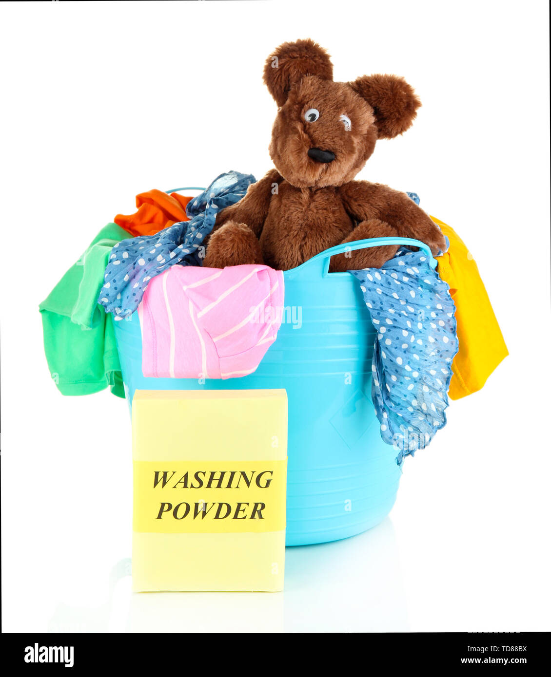 Blue laundry basket isolated on white Stock Photo - Alamy
