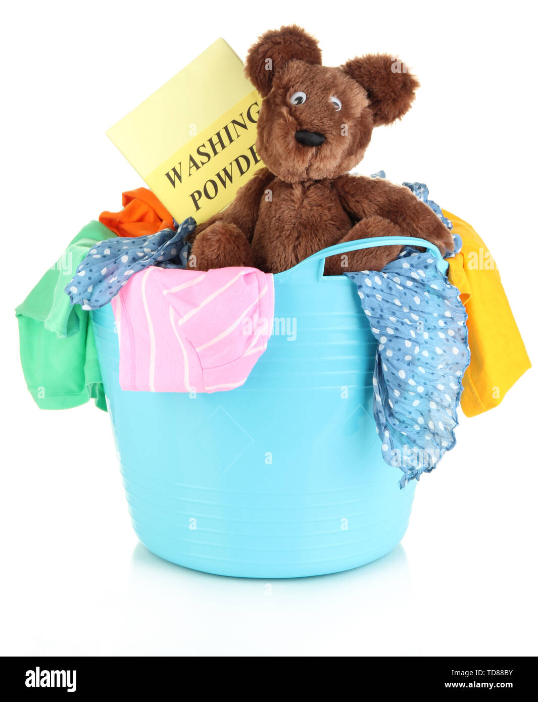 Blue laundry basket isolated on white Stock Photo - Alamy