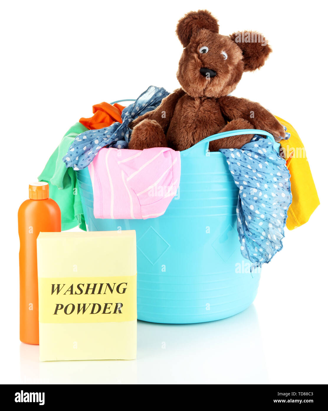 Blue laundry basket isolated on white Stock Photo - Alamy