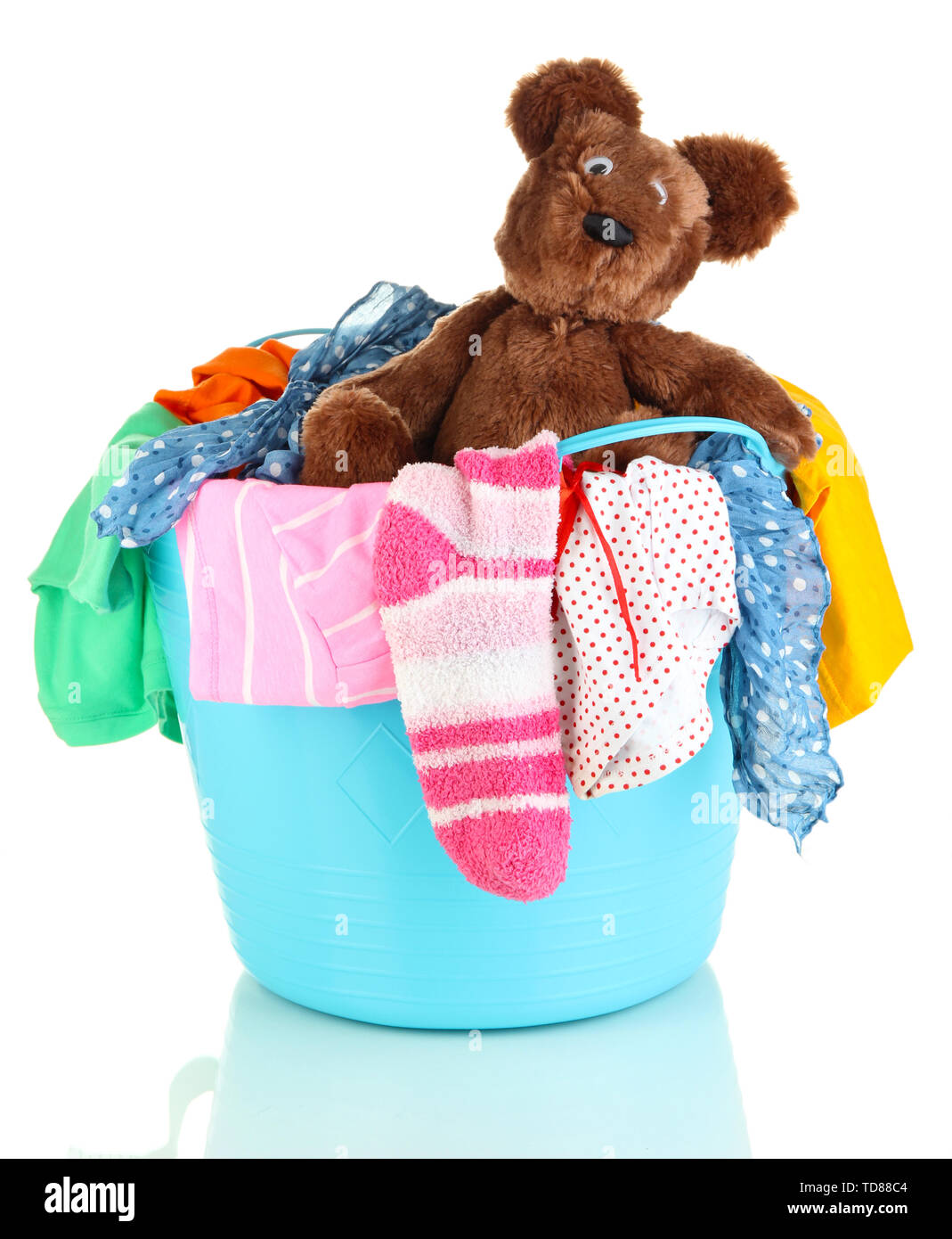 Blue laundry basket isolated on white Stock Photo - Alamy