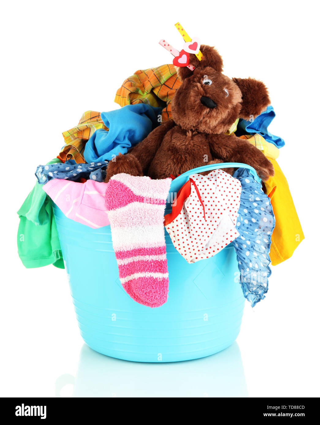 Blue laundry basket isolated on white Stock Photo - Alamy