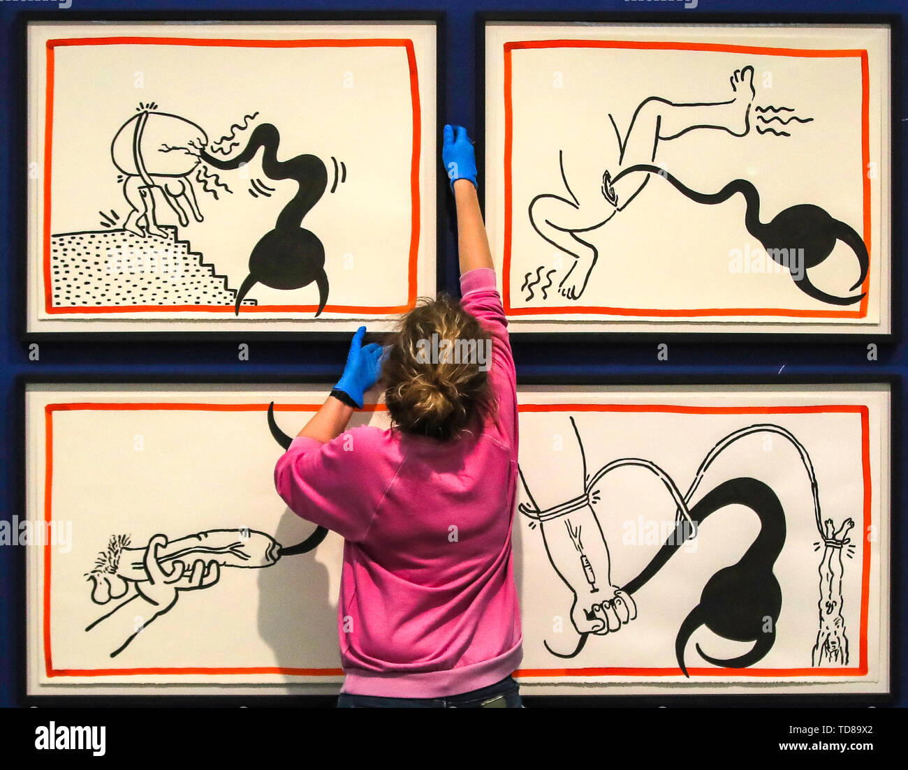 EDS NOTE CONTENT Artworks at a preview of the Keith Haring exhibition ...