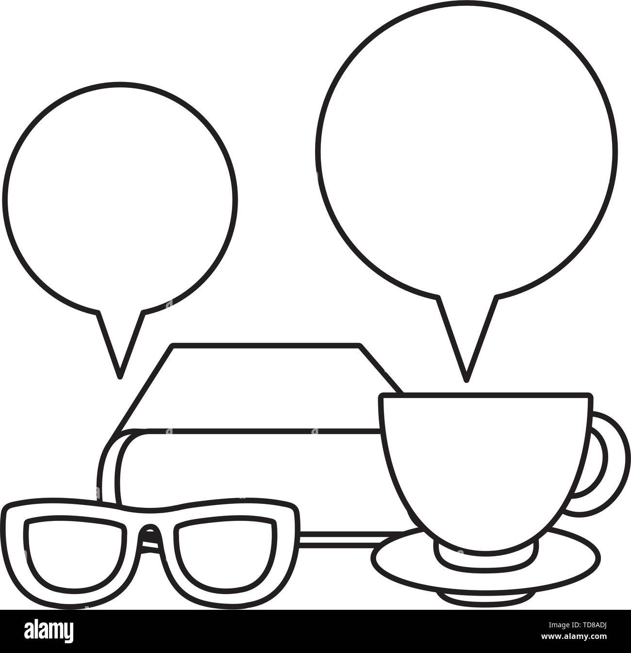 textbook with cup coffee and speech bubble vector illustration design ...