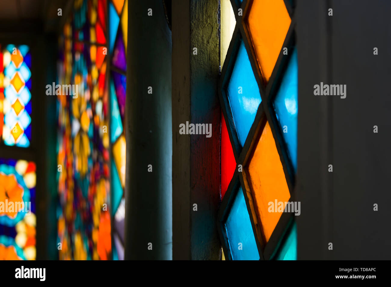 Closeup detail of the colorful stained glass window Stock Photo - Alamy