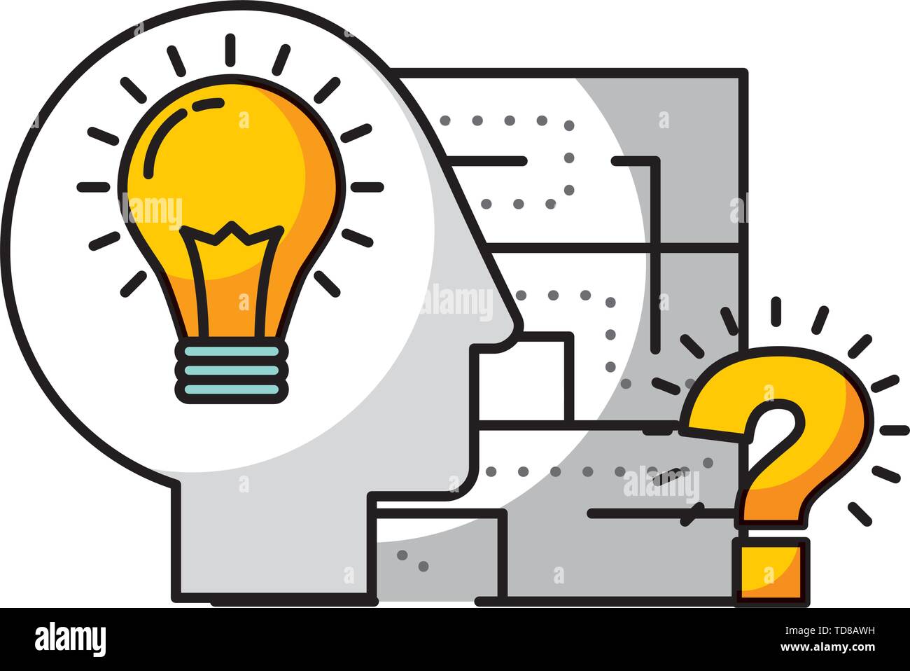 head labyrinth light bulb brain creativity idea vector illustration ...