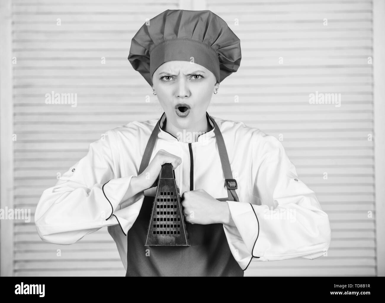 Kitchen utensils. culinary cuisine. girl in apron and hat. cook in ...