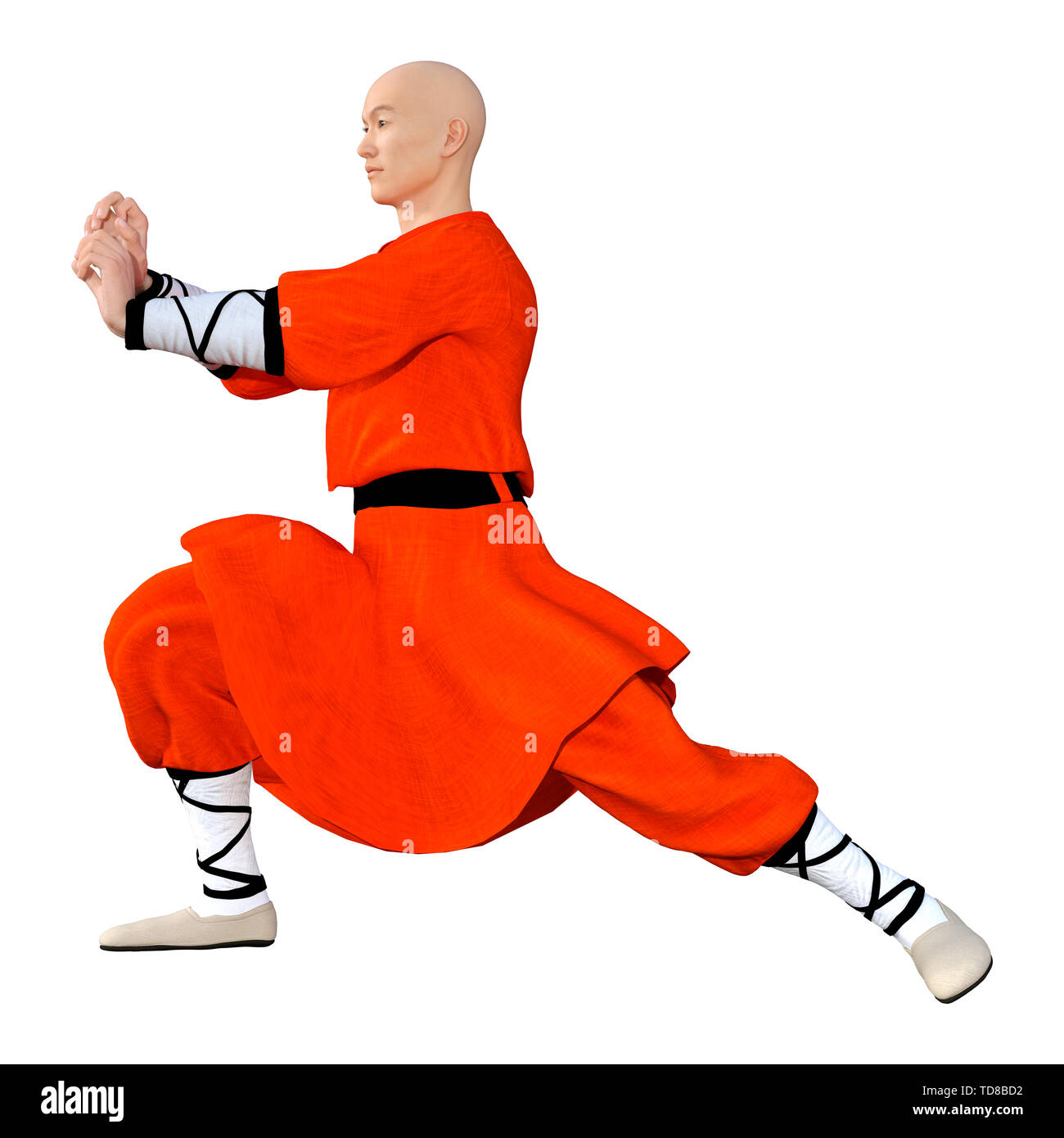 3D rendering of a shaolin monk exercising isolated on white background ...