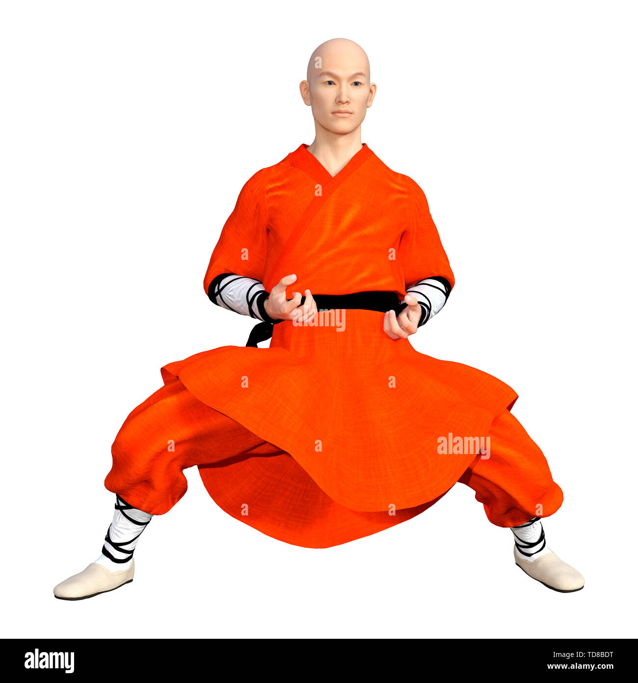 3D rendering of a shaolin monk exercising isolated on white background ...