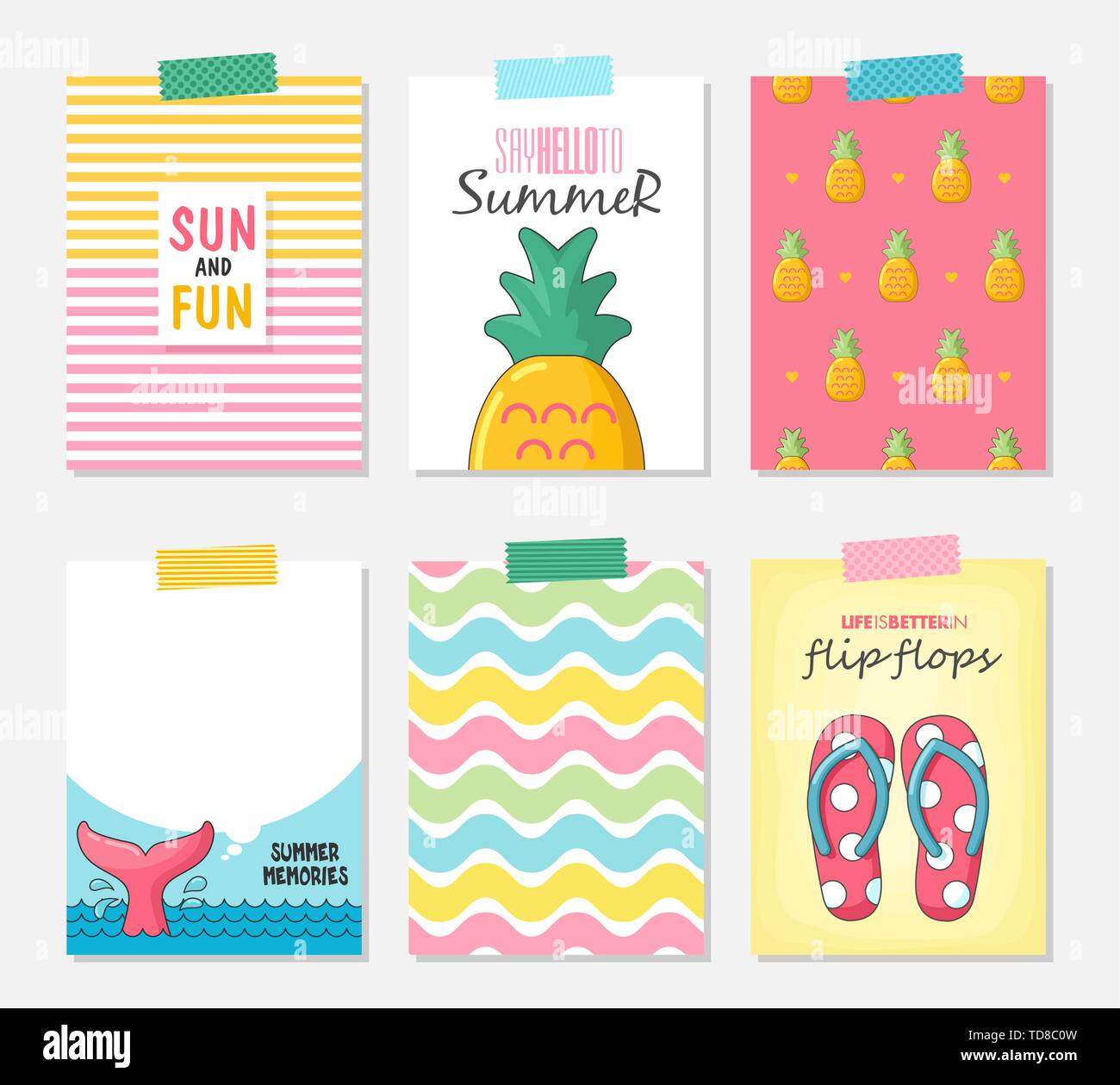 Vector set of bright summer cards. Beautiful summer posters with ...