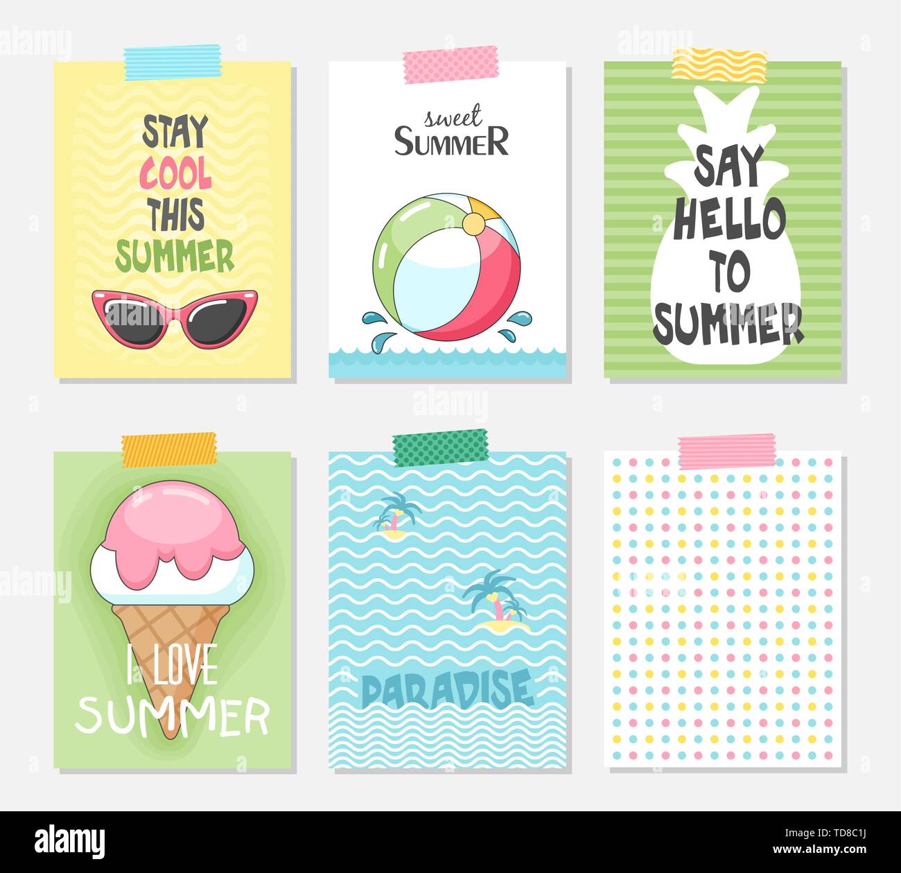 Vector set of bright summer cards. Beautiful summer posters with ...