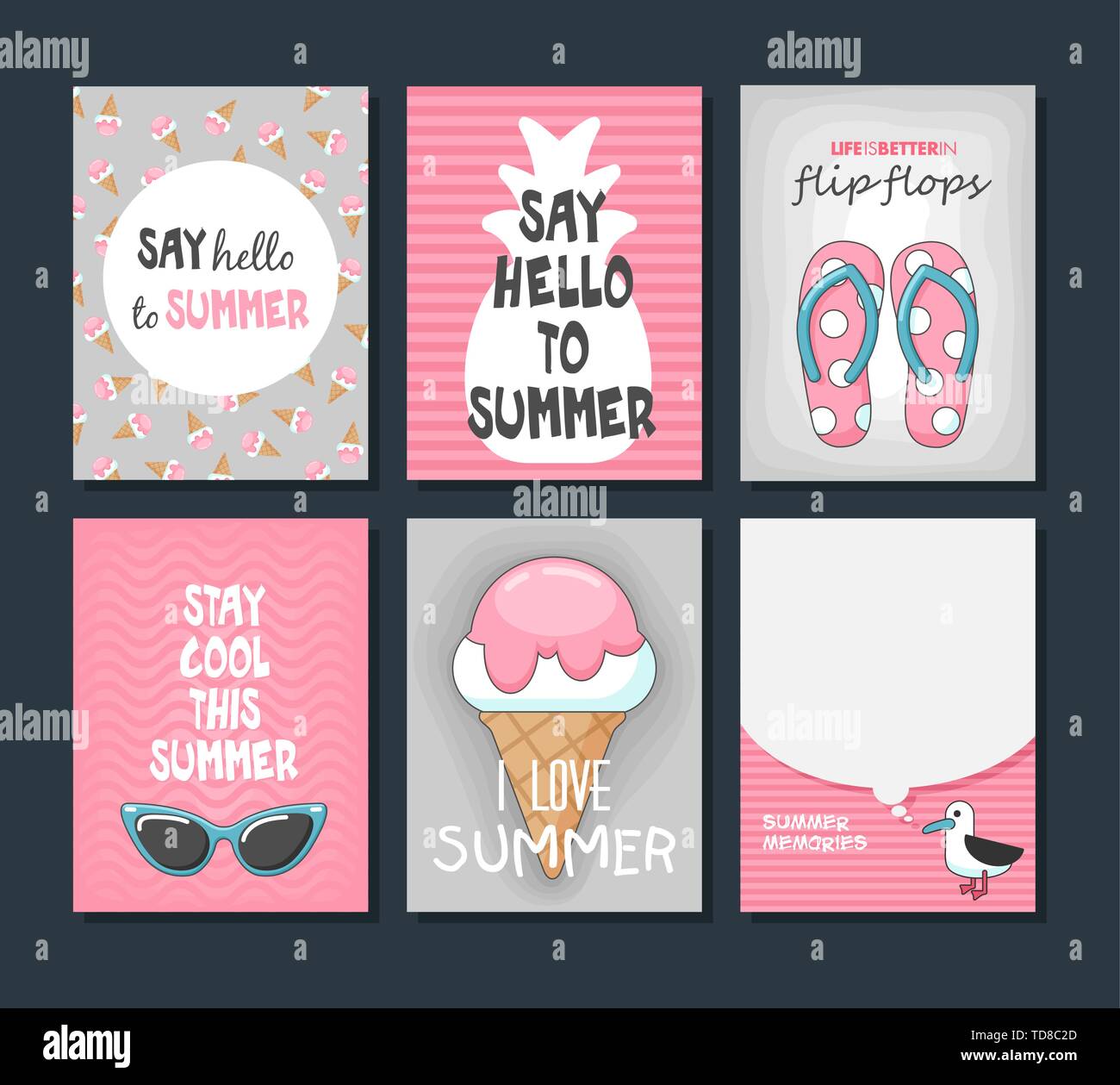 Vector set of bright summer cards. Beautiful summer posters with ...