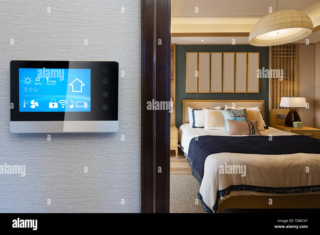 smart screen with smart home with modern bedroom Stock Photo - Alamy
