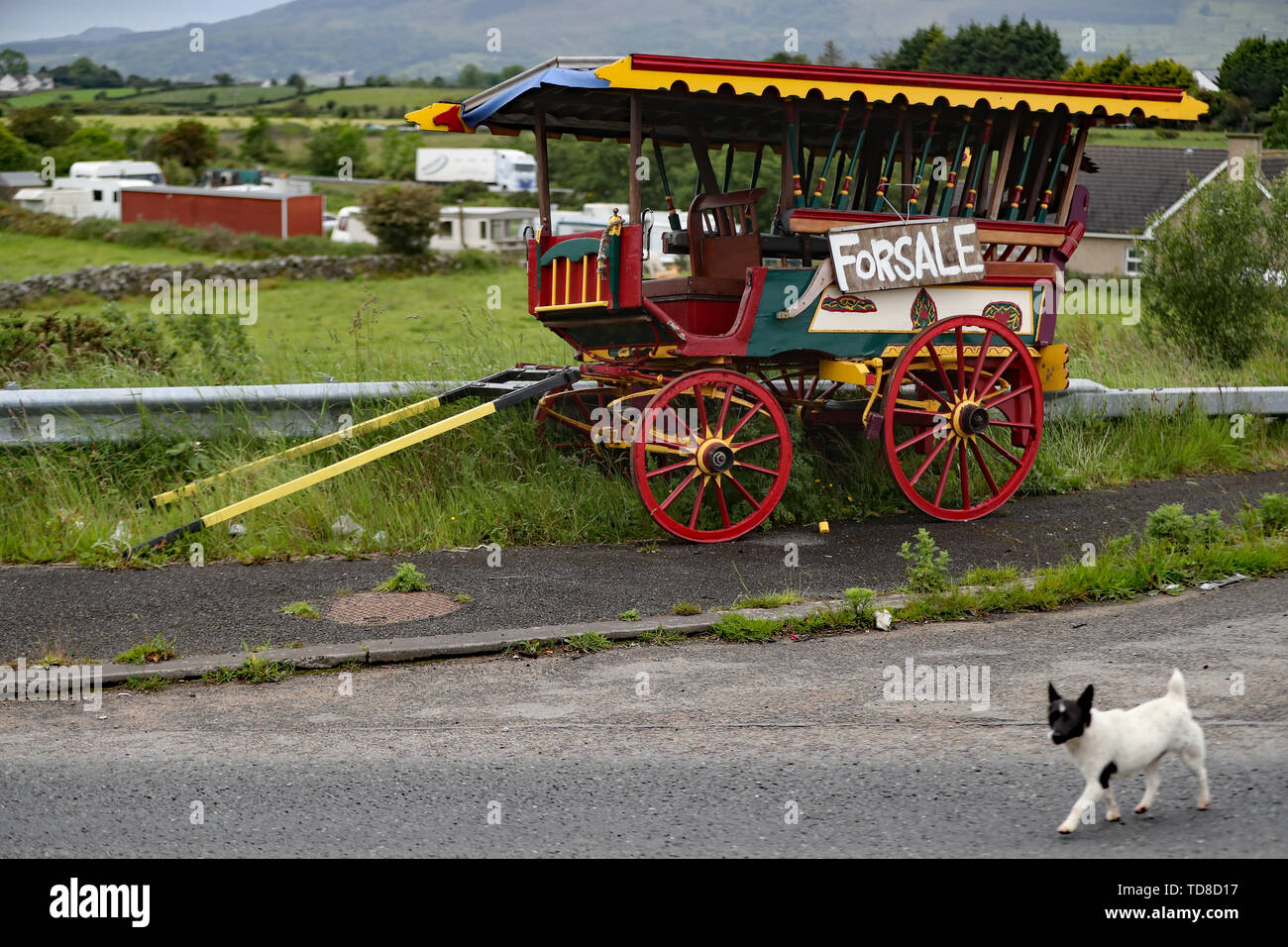 A traditional Irish travelers cart for sale at the side of the road on ...