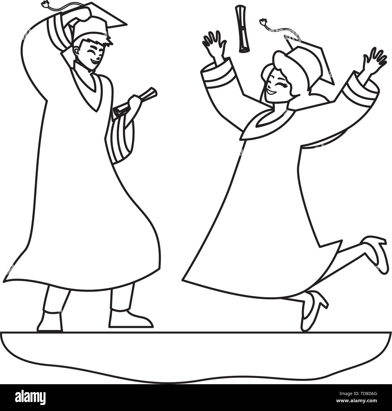 Graduate young couple cartoon Black and White Stock Photos & Images - Alamy