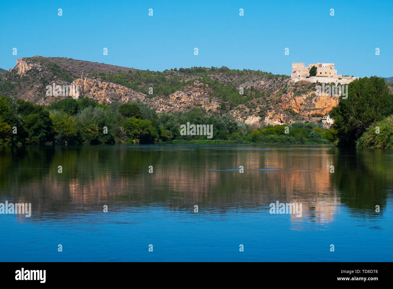 a view of the Ebro River as it passes through Miravet, Spain ...