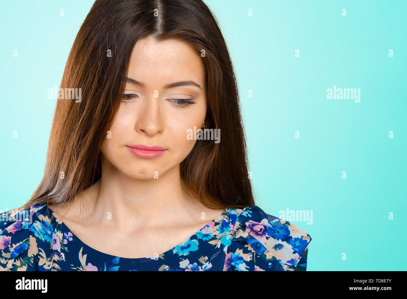 Portrait of thinking and sad woman Stock Photo - Alamy