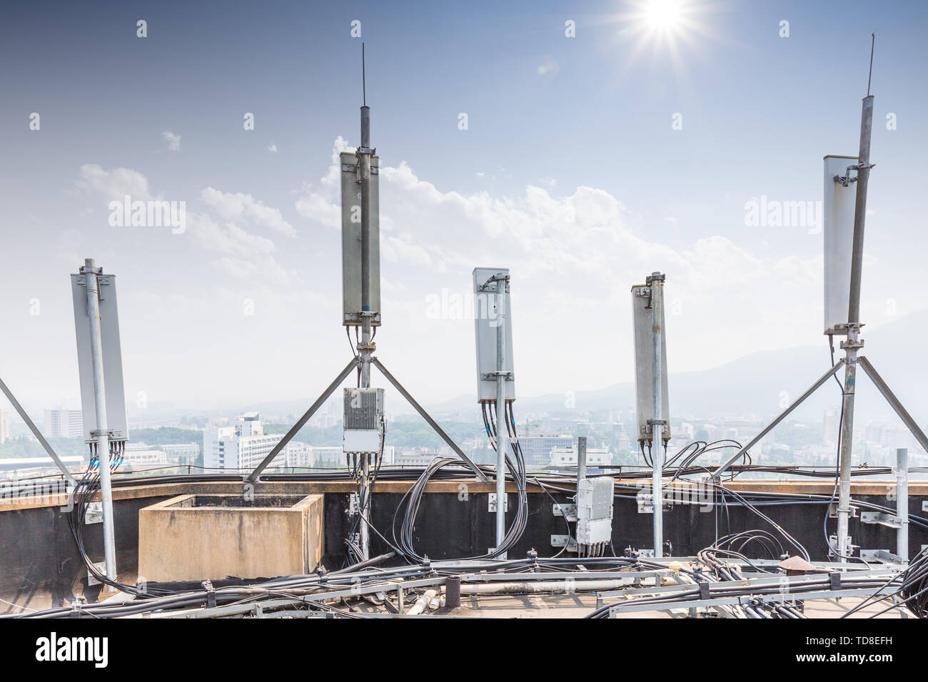 communication equipment on top floor of modern building Stock Photo - Alamy