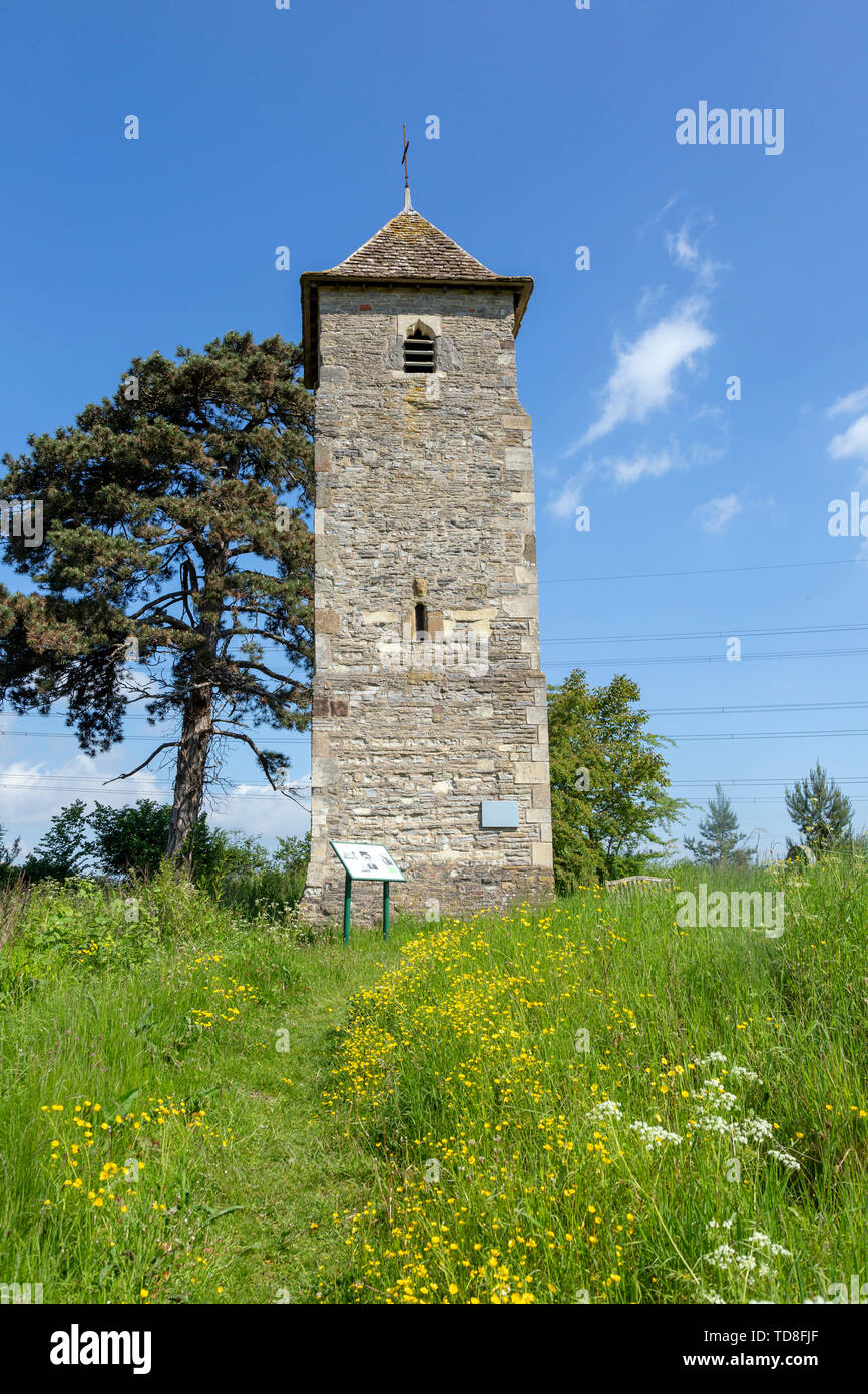 The remaining tower of the lost church of Lassington, Gloucestershire ...