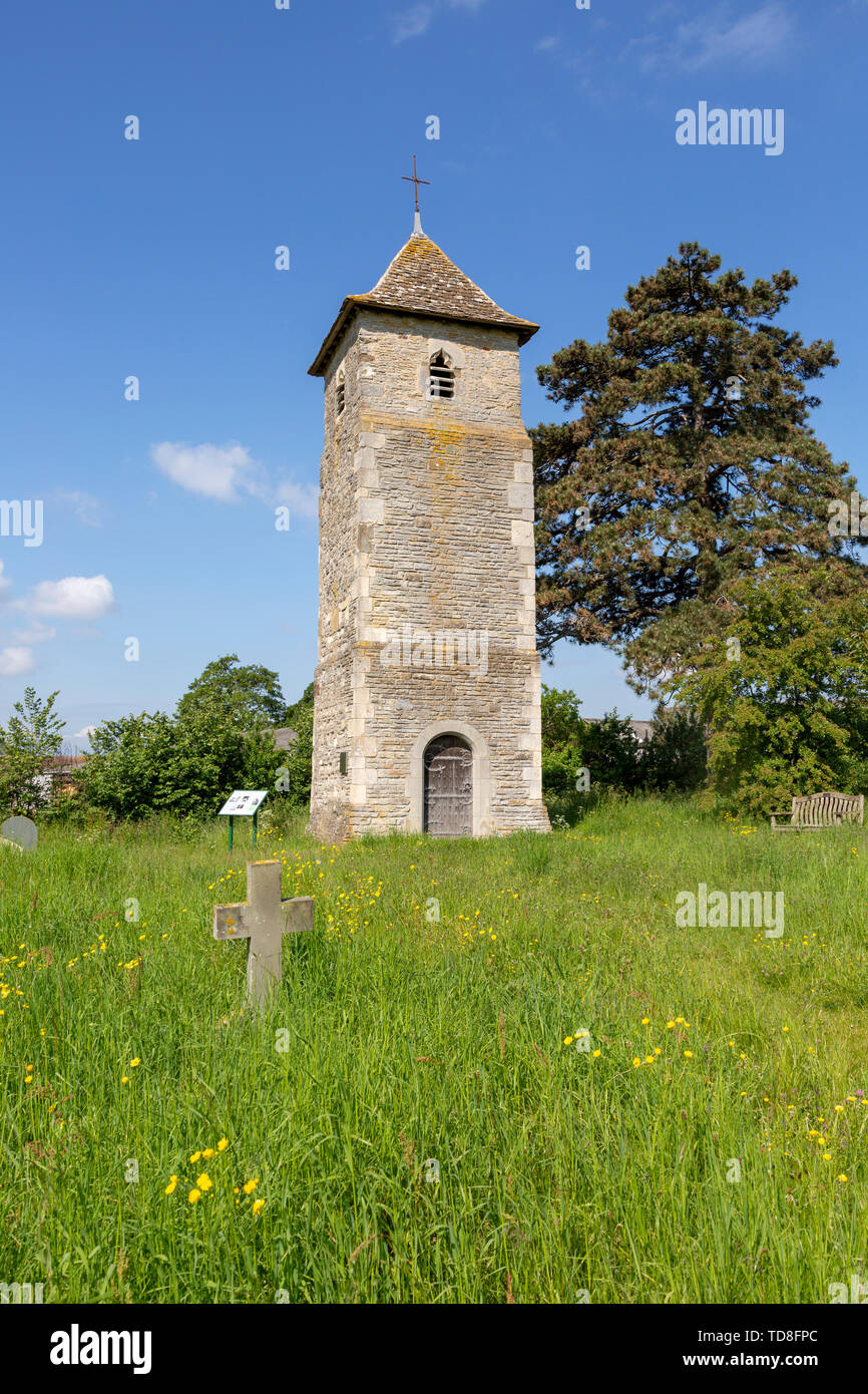 The remaining tower of the lost church of Lassington, Gloucestershire ...
