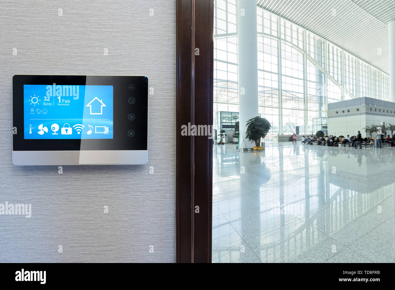 smart screen with smart home with modern hall Stock Photo - Alamy