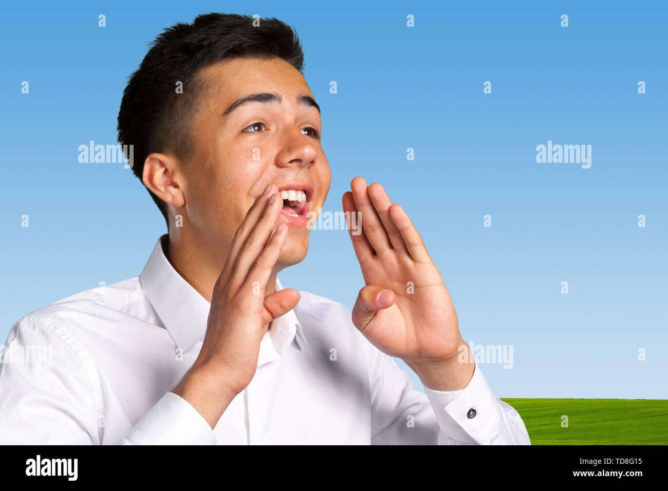 Young man shouting Stock Photo - Alamy