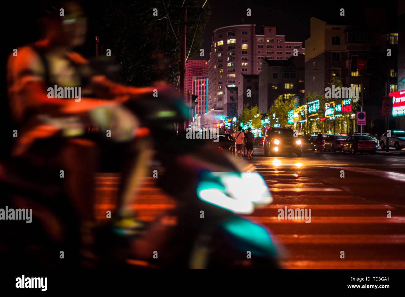 A night with a flaming light Stock Photo - Alamy