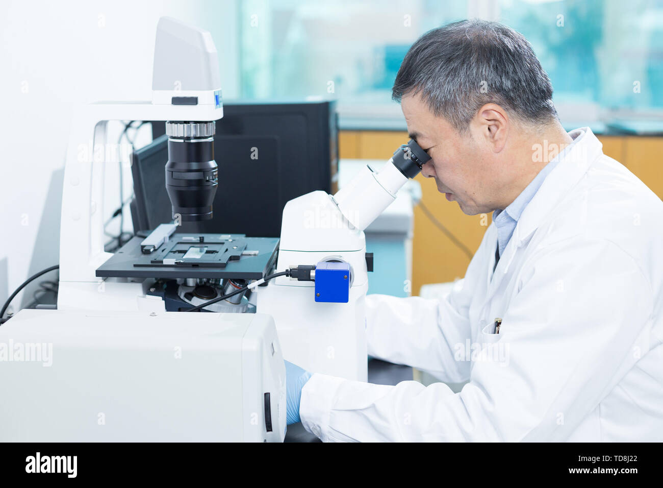 old man does medical photography in lab Stock Photo - Alamy