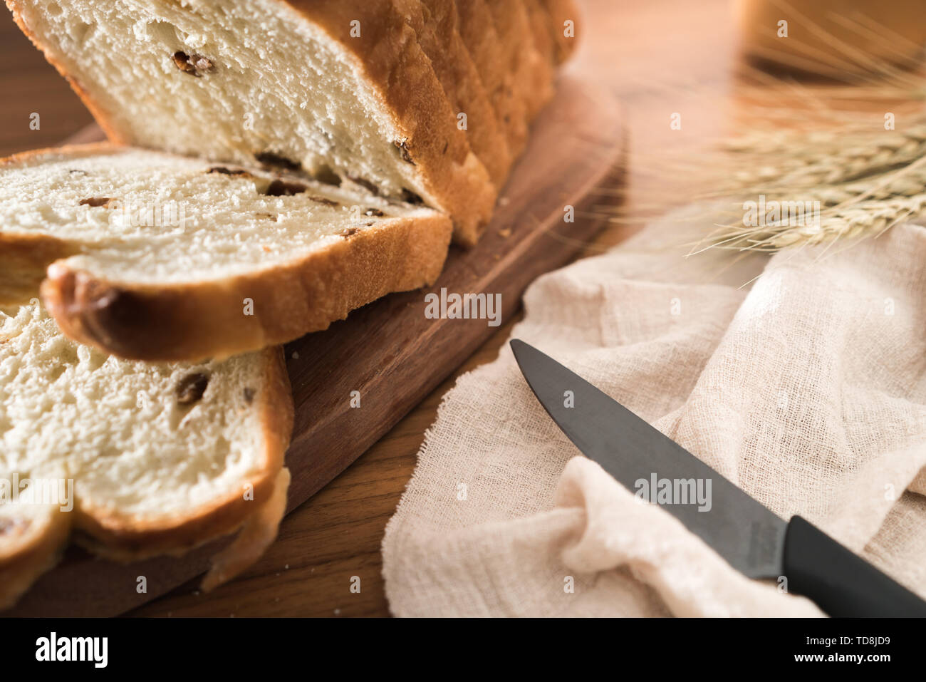 45 degree angle shot cut healthy whole wheat nuts sliced bread Stock ...