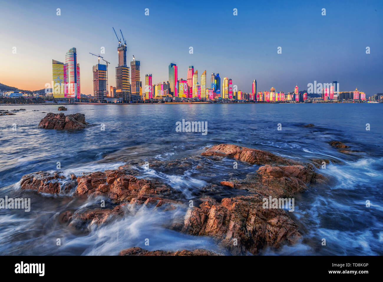 The illuminated houses in the air qingdao may 4th plaza hi-res stock ...