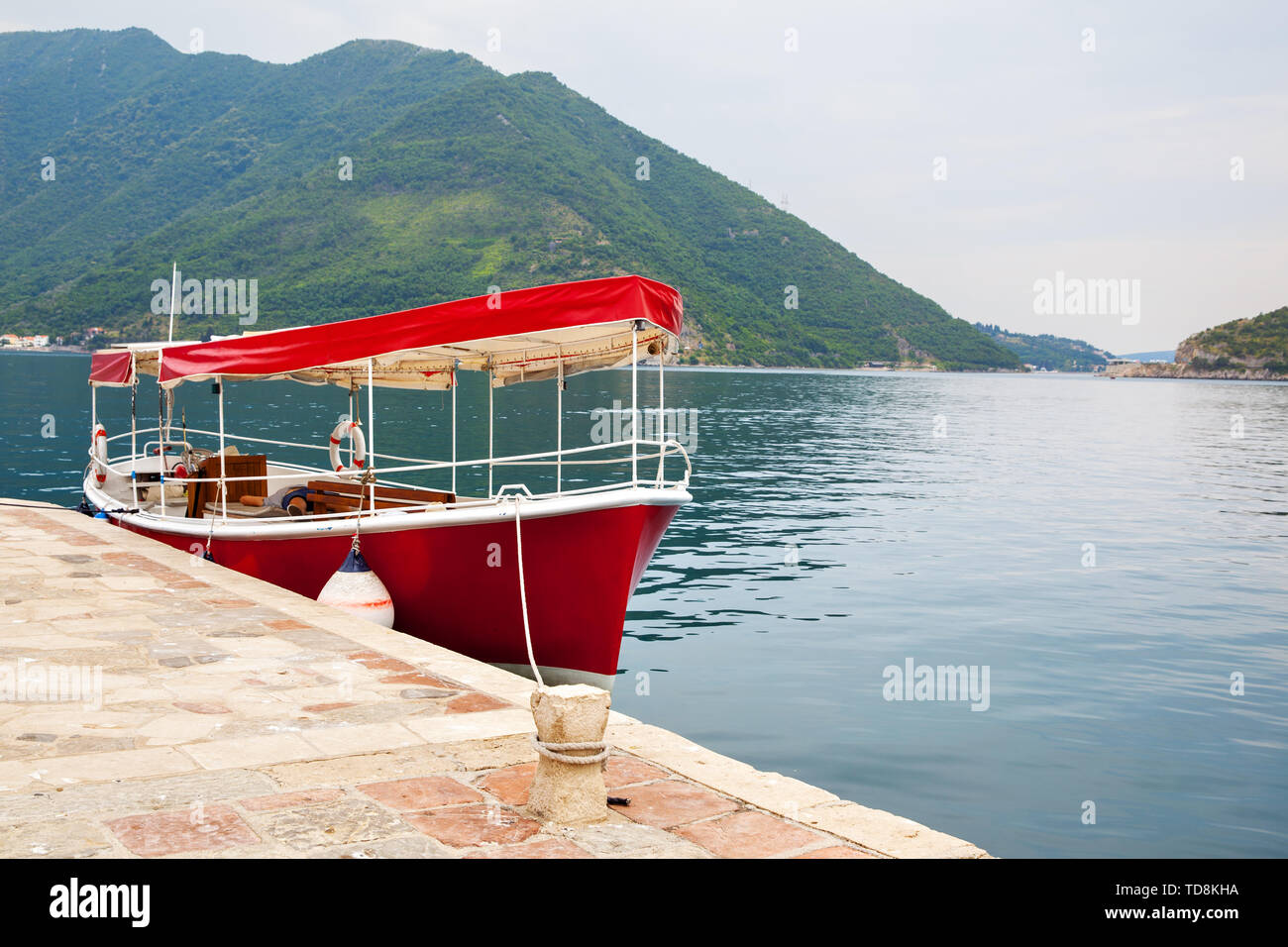 Tourist boat at St. George Island in the Bay of Kotor in Montenegro ...