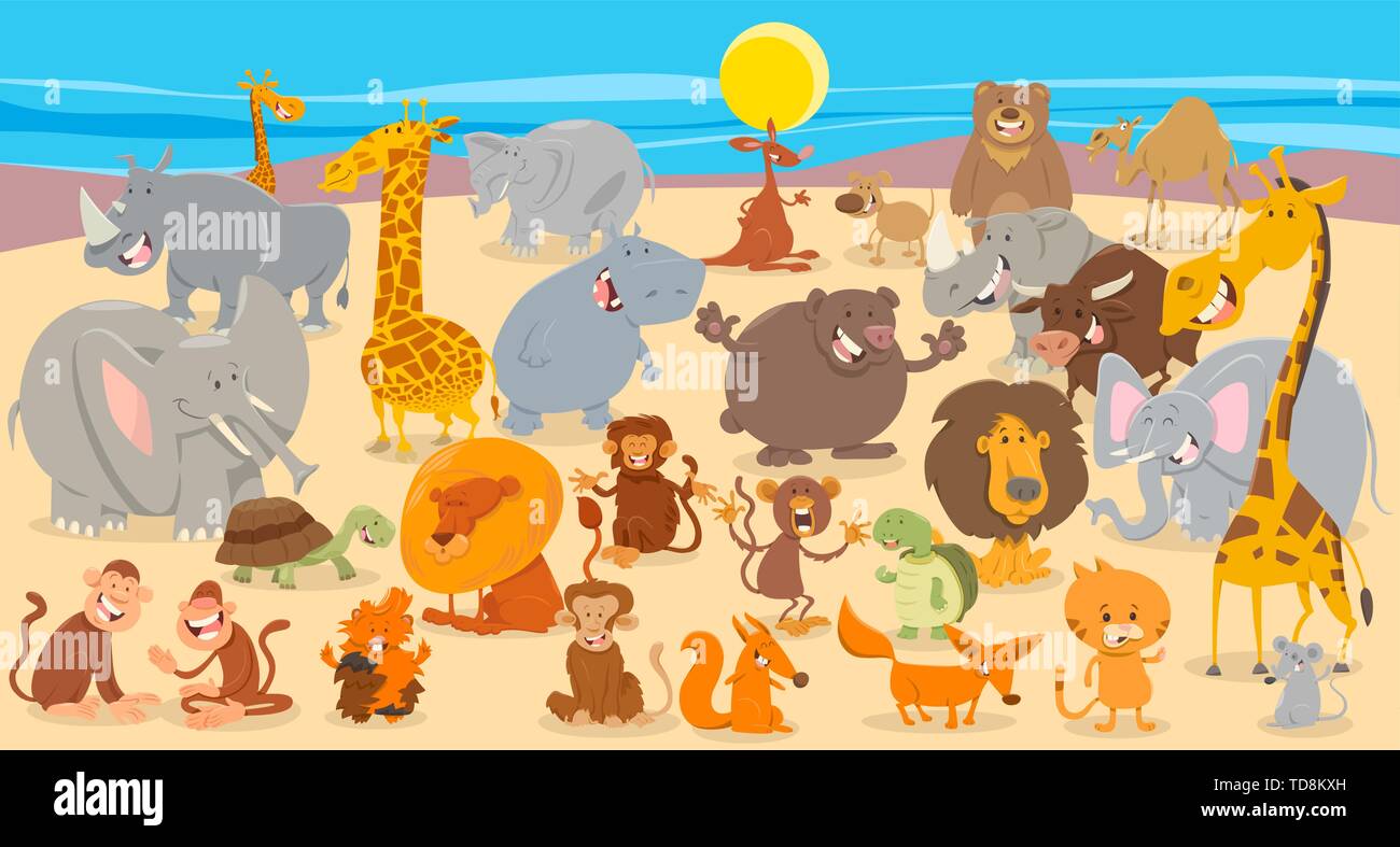 Cartoon Illustration of Cute Wild Animal Huge Comic Characters Group ...
