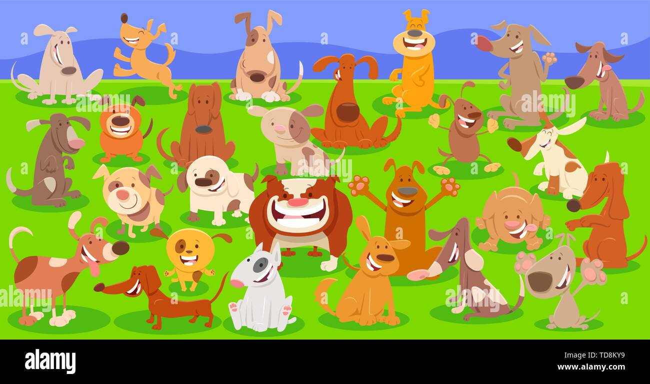 Cartoon Illustration of Funny Dogs and Puppies Pet Animal Characters ...