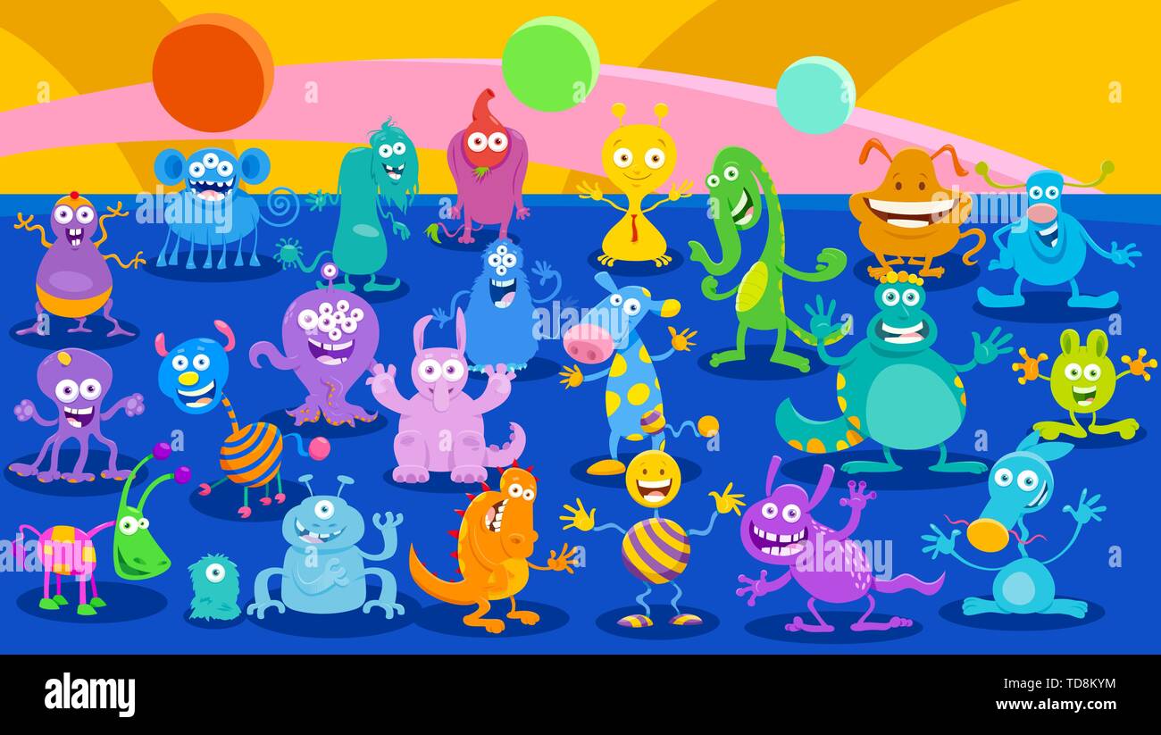 Cartoon Illustrations of Monsters or Aliens Comic Fantasy Characters ...