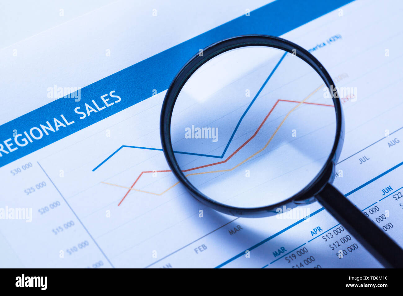 Magnifying glass over financial graph hi-res stock photography and ...