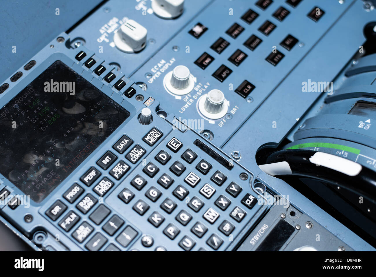 Toggle switches and sensors on the dashboard in the cabin of passenger ...