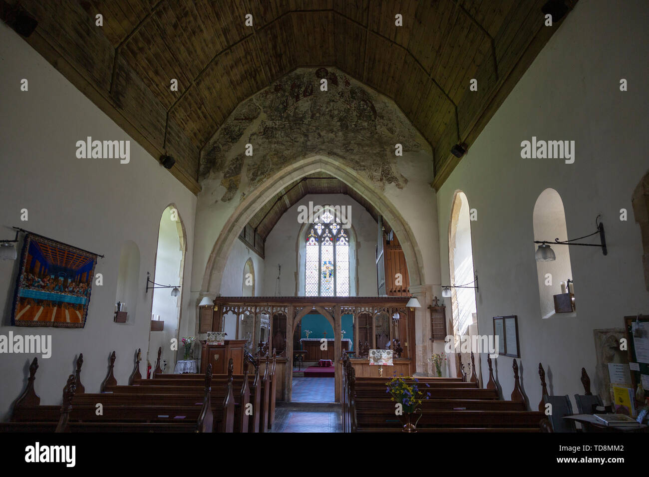 Medieval doom painting of the Last Judegement, Stanningfield church ...