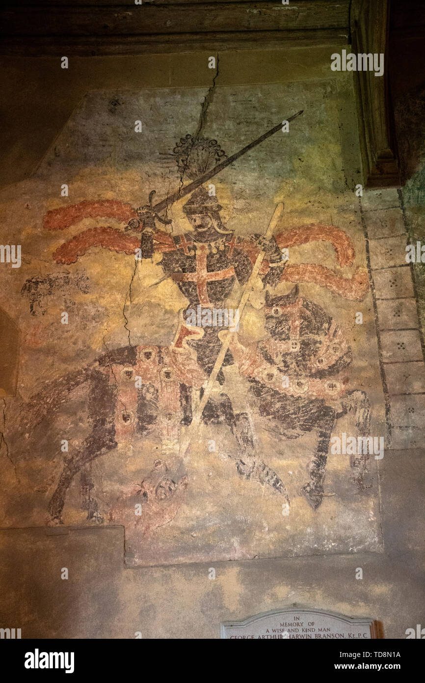 Medieval wall painting of Saint George on horse, Bradfield Combust ...