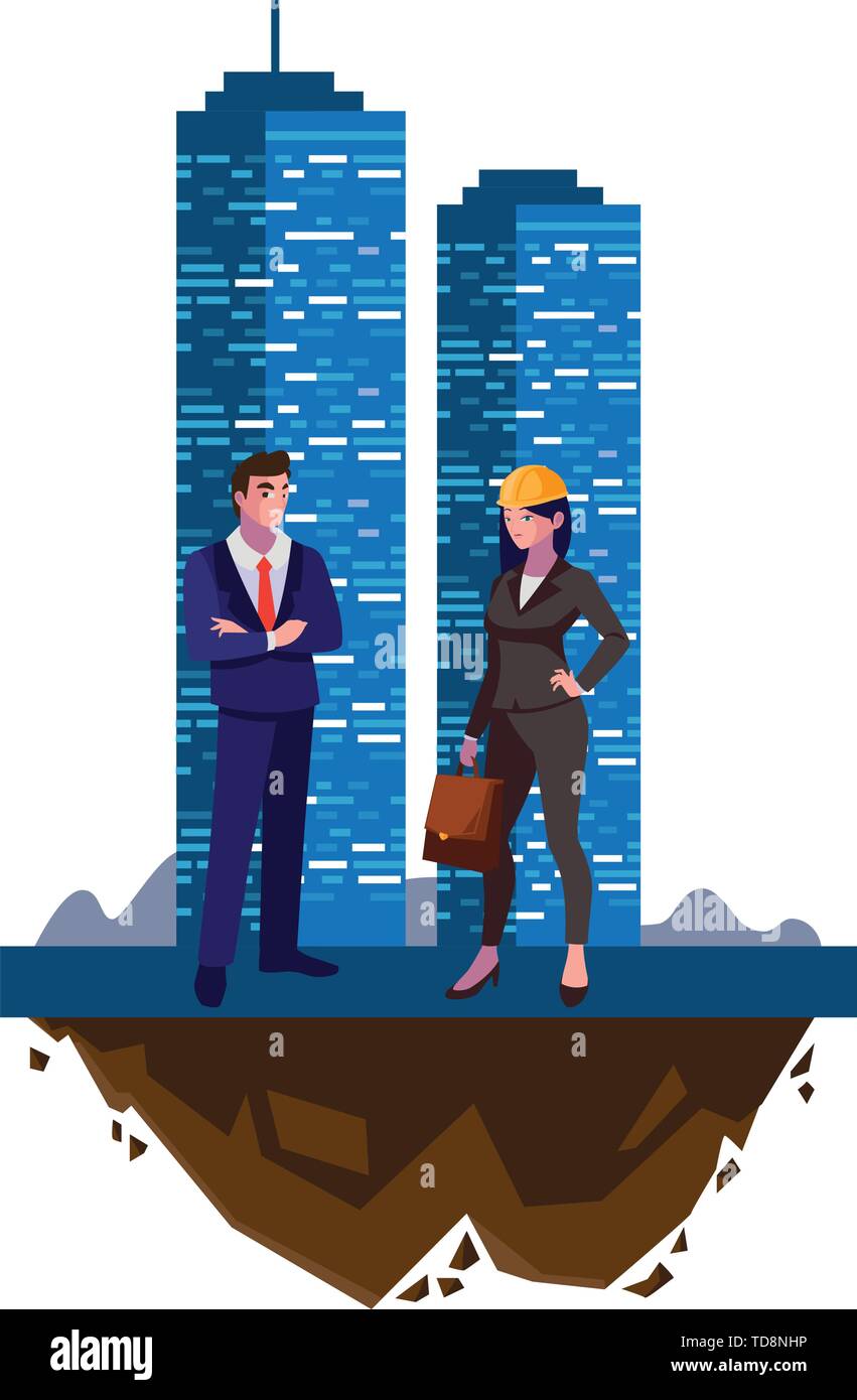 couple of engineers builders with building vector illustration design ...