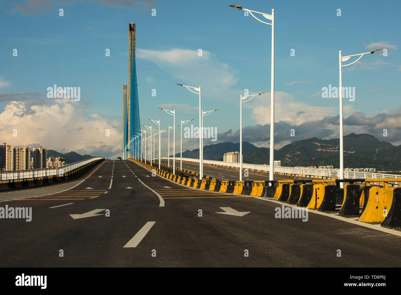 Cable-stayed cable bridge, road, traffic, car background Stock Photo ...