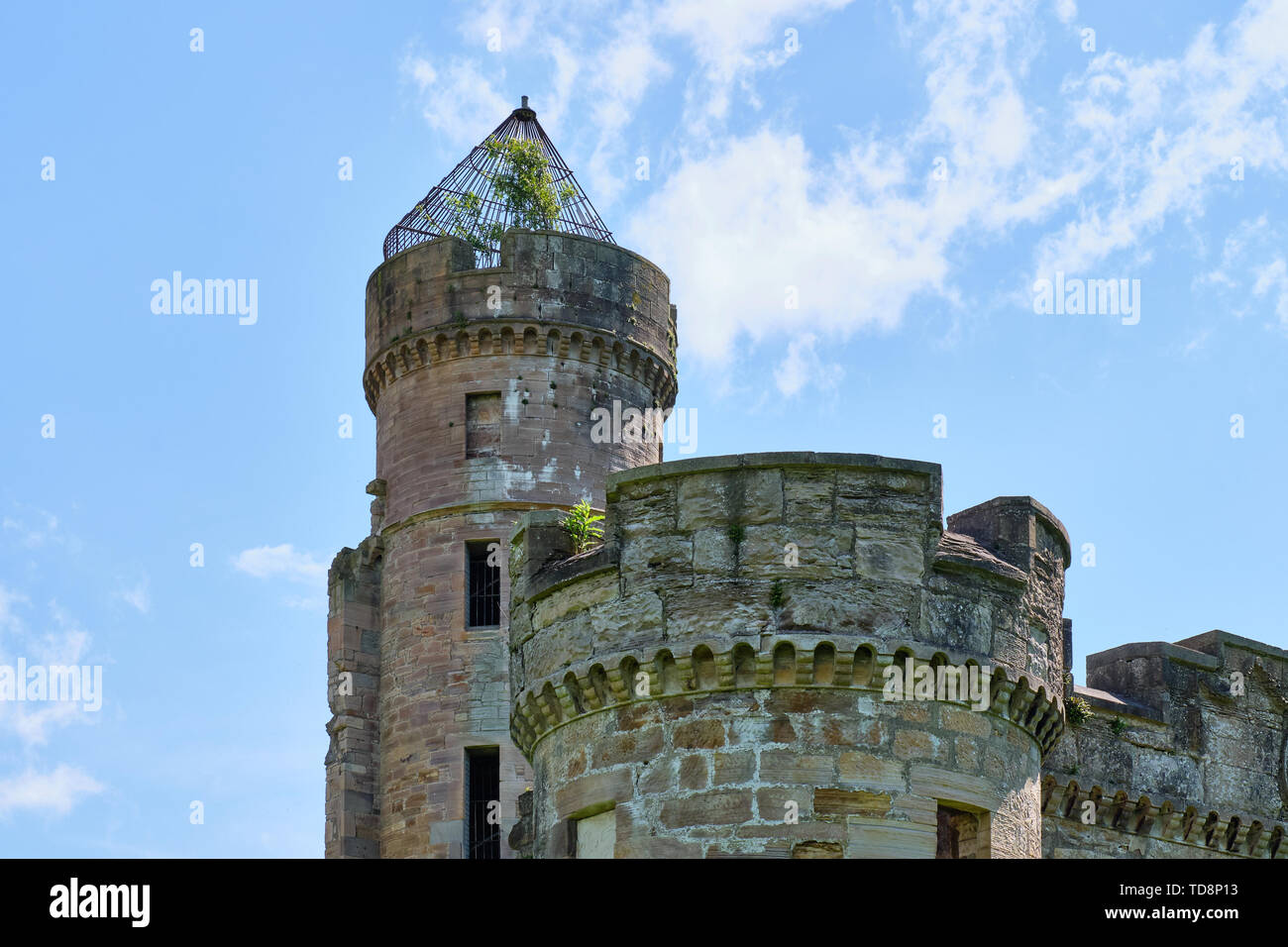 Looking up to the Ancient Scottish Ruin Towers of Old Eglinton in ...