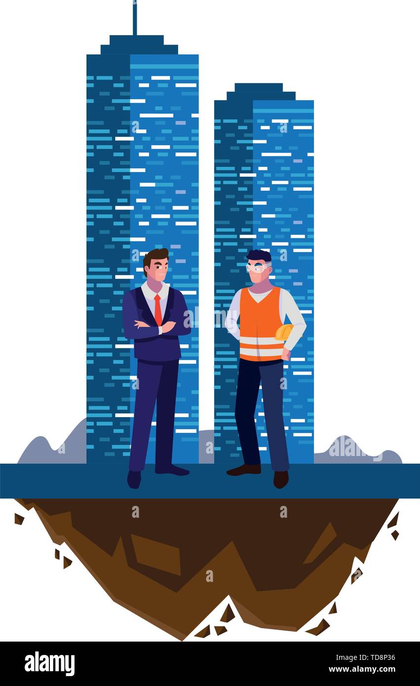 builder constructor with engineer and building vector illustration ...