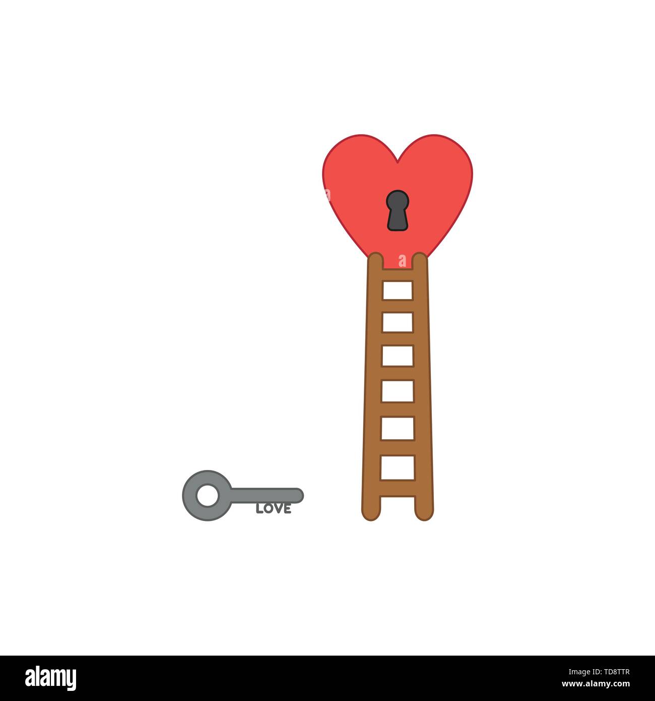 Vector icon concept of love key reach keyhole in heart with wooden ...