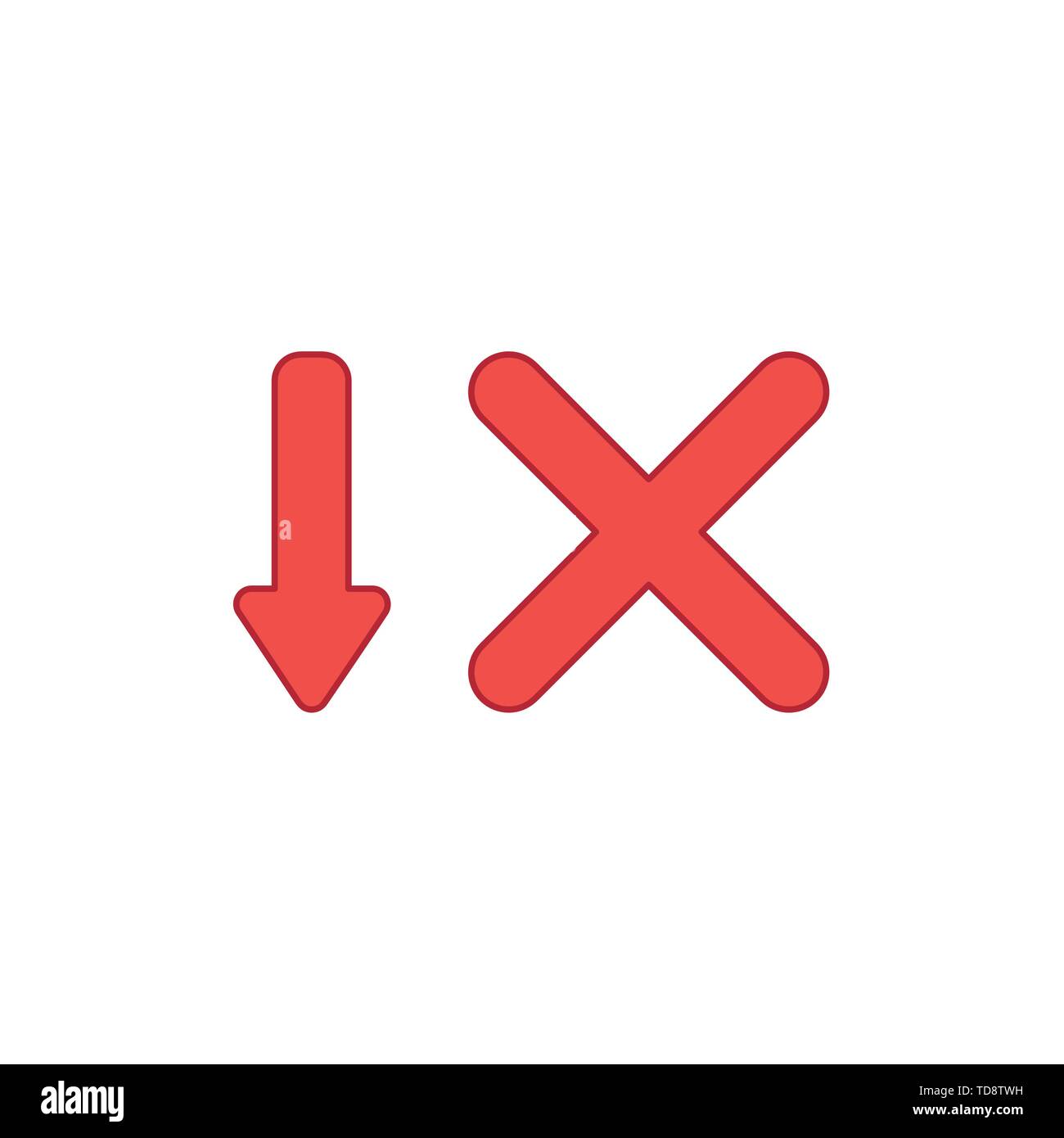 Vector icon concept of arrow pointing down and x mark. Colored outlines ...