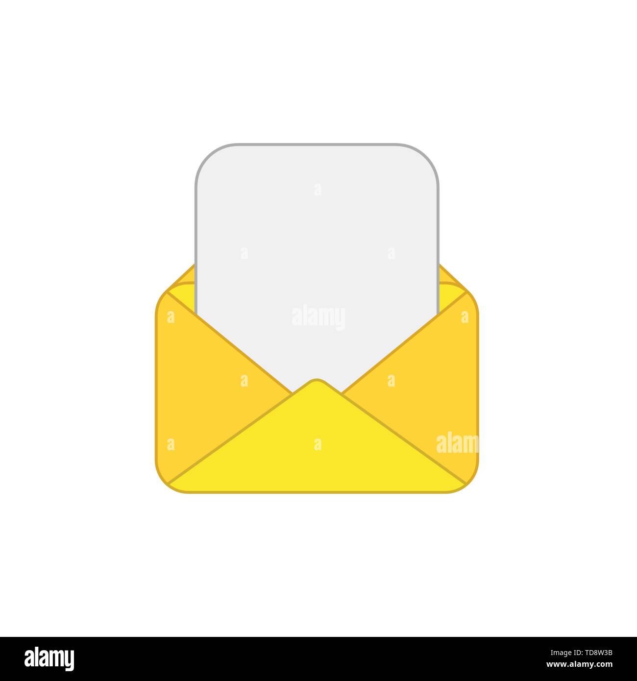 Vector icon of opened mail envelope with blank paper. Colored outlines ...