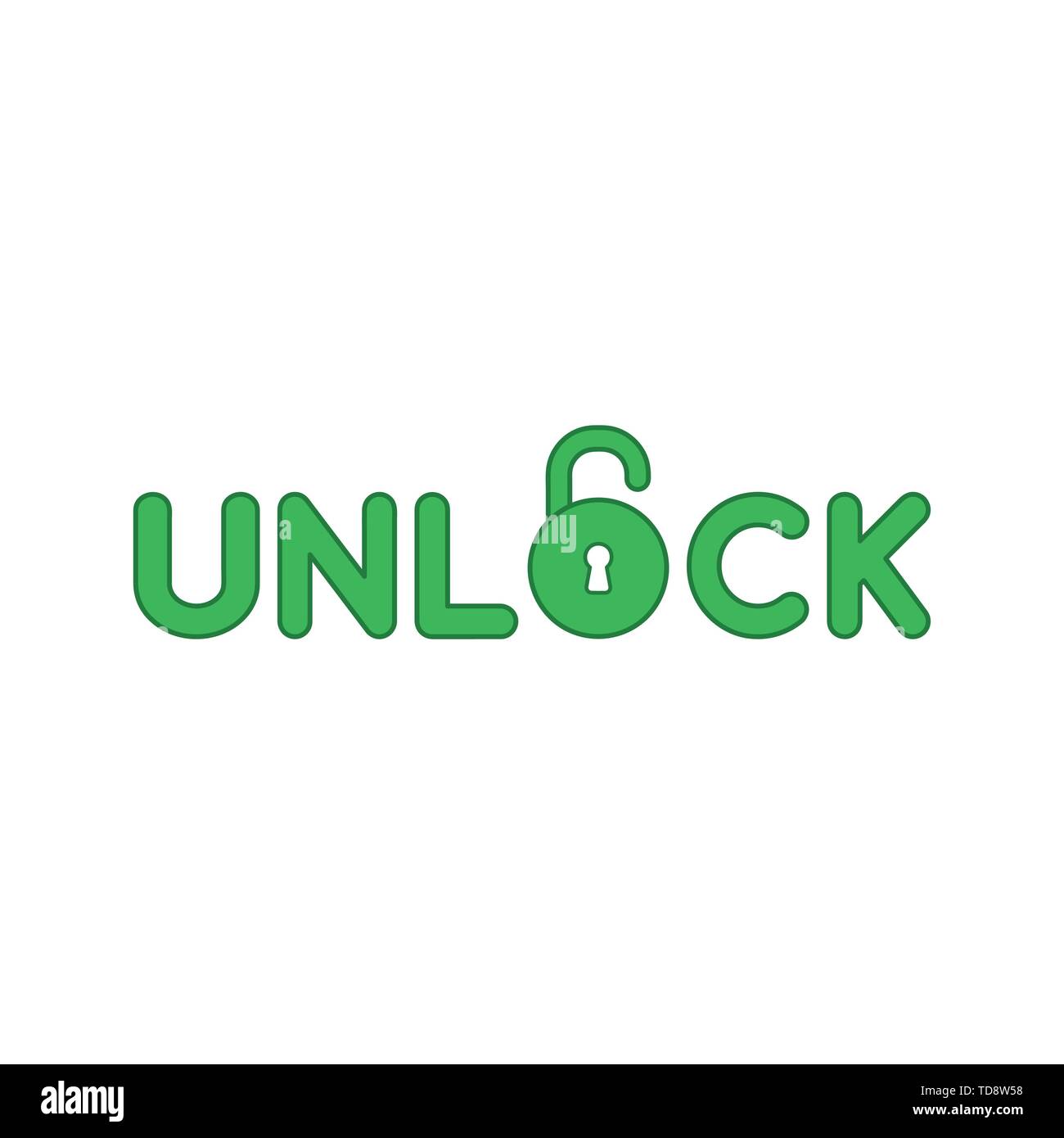 Vector icon concept of unlock text with opened padlock. Colored ...