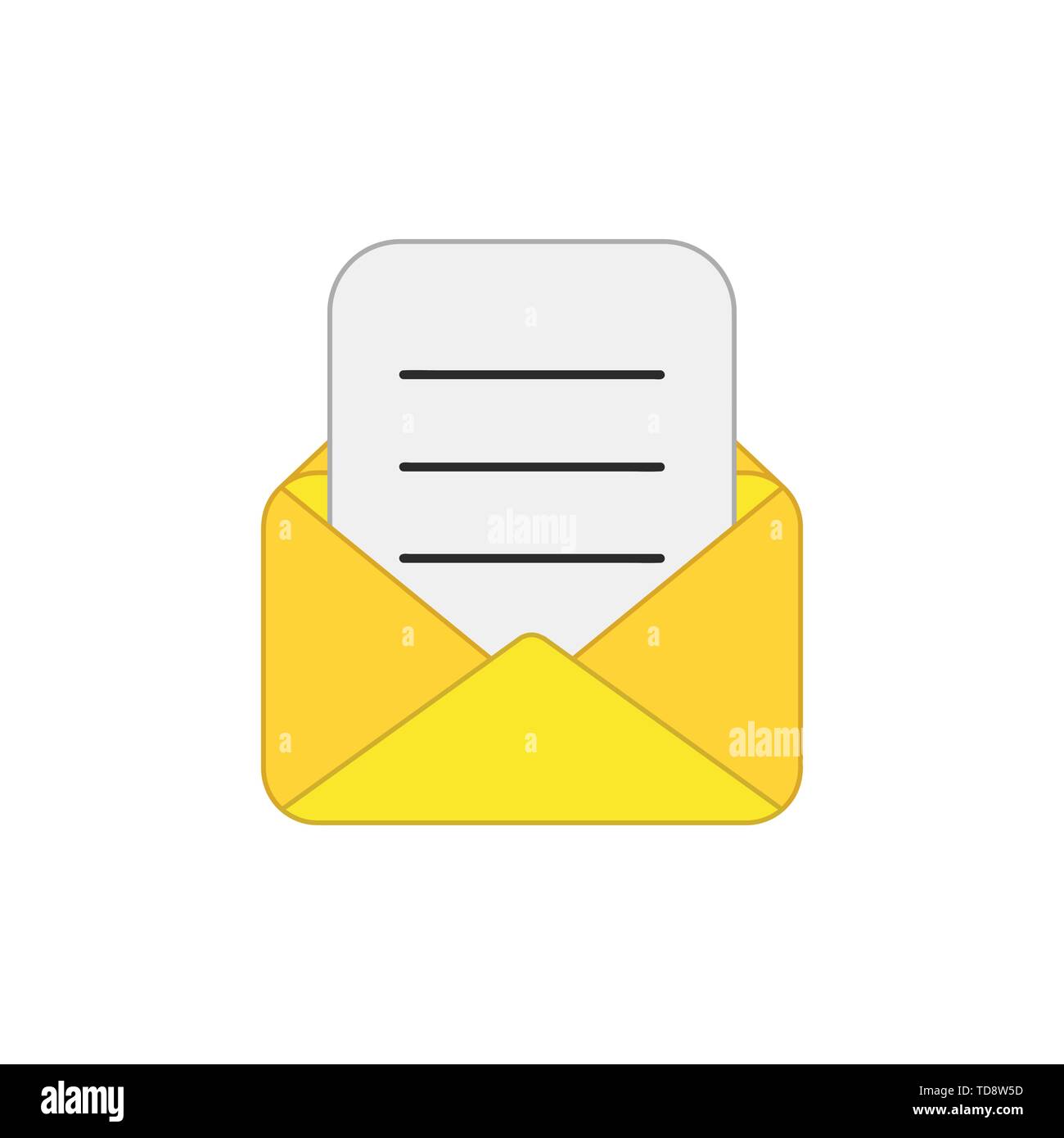 Vector icon of opened mail envelope with written paper. Colored ...