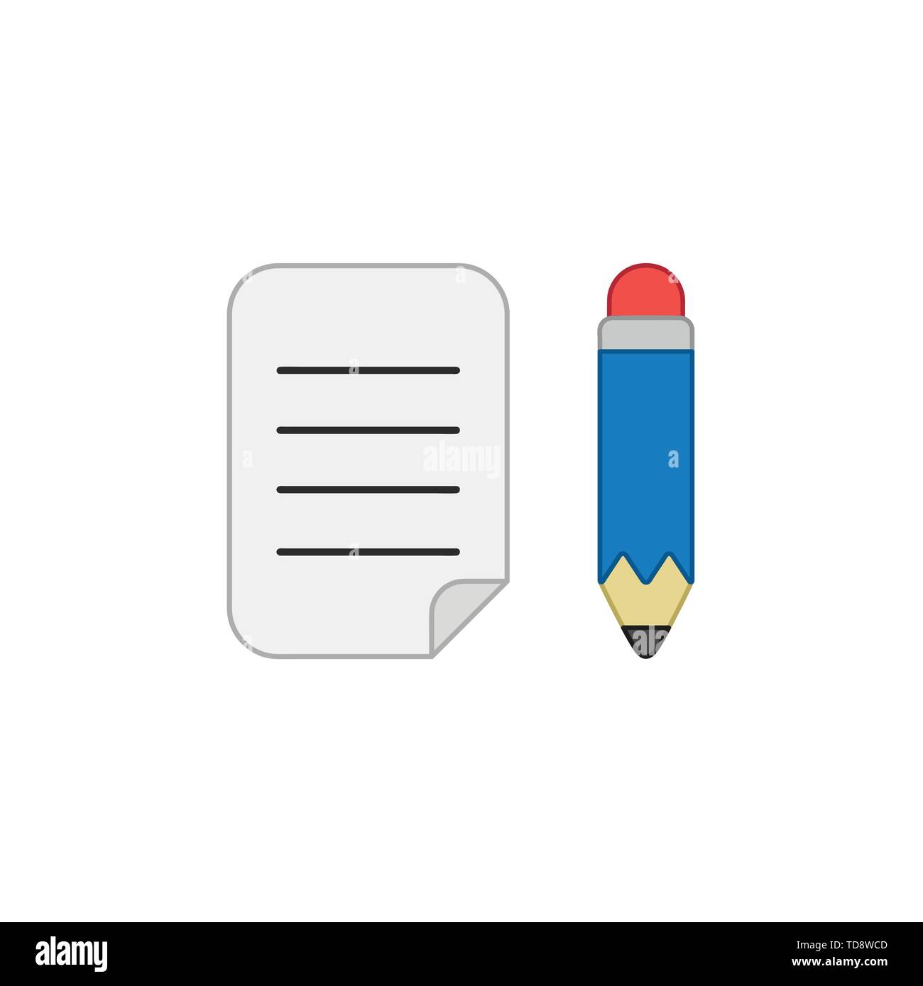 Vector icon concept of written paper with pencil. Colored outlines ...