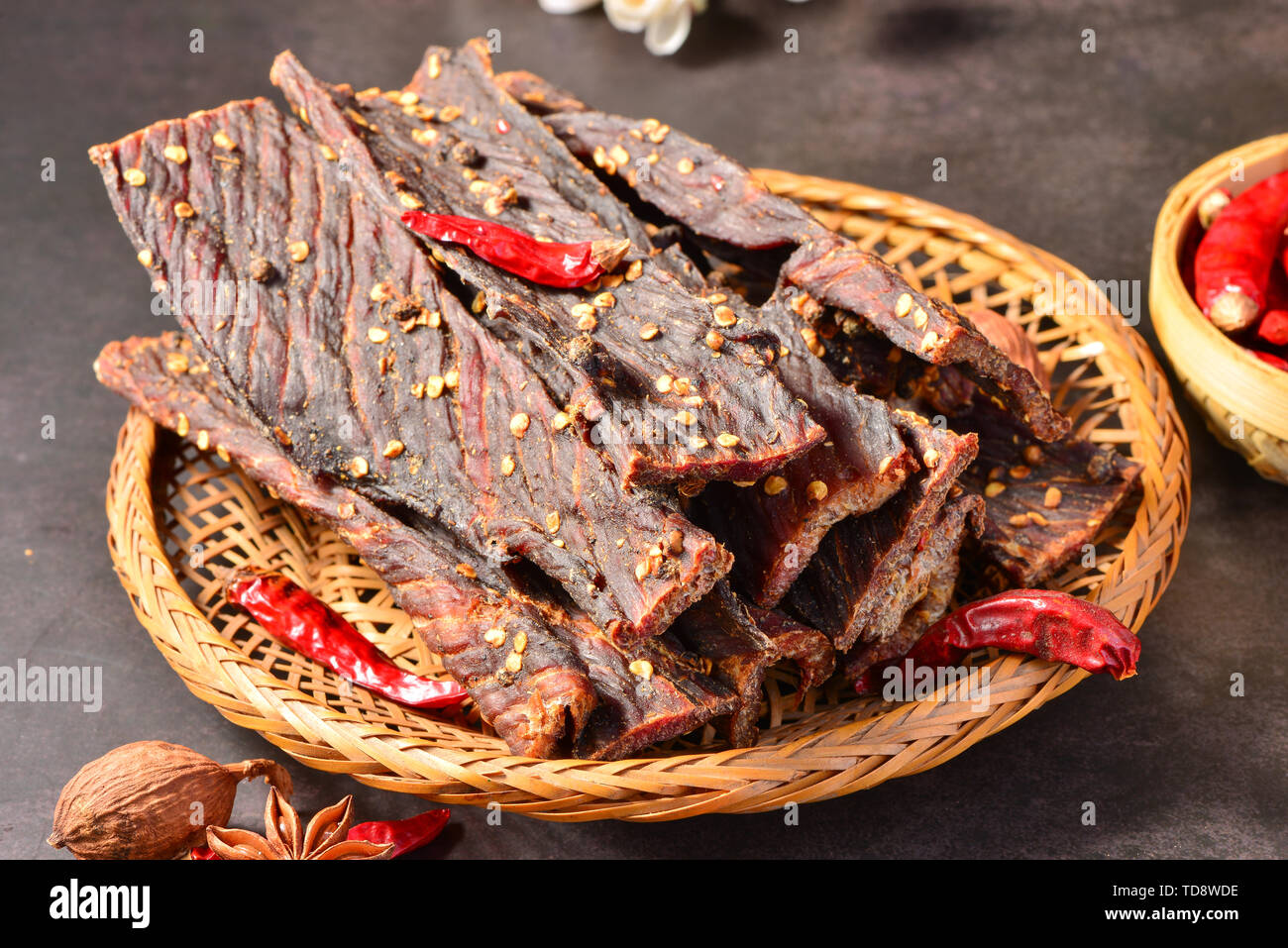 Air-dried hand-torn beef HD picture Stock Photo - Alamy