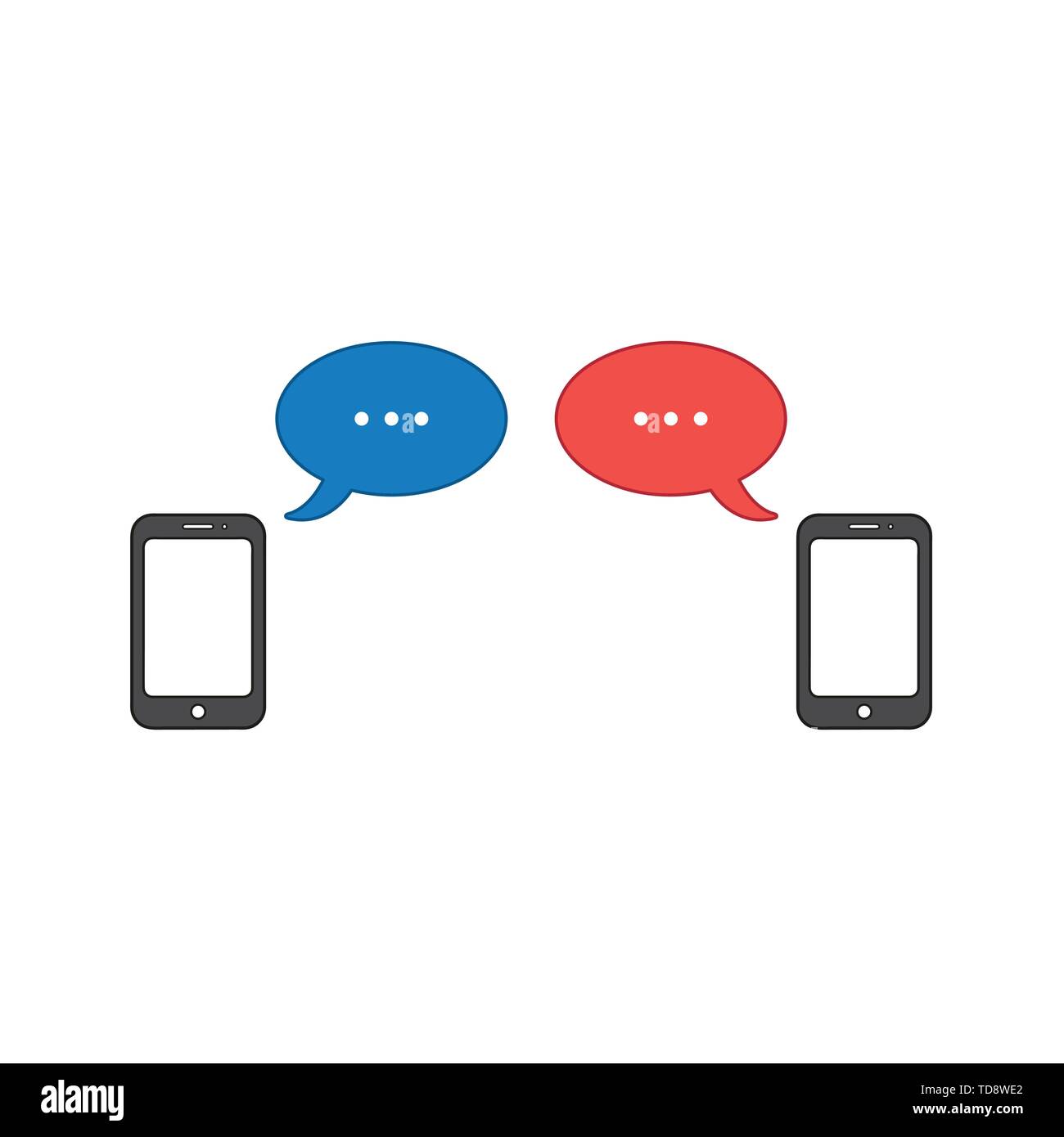 Vector icon concept of two smartphones with two speech bubbles. Colored ...